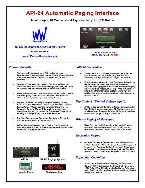 API-64 Automatic Paging Interface - Waveware Technologies