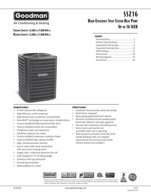 Product Specifications - Goodman