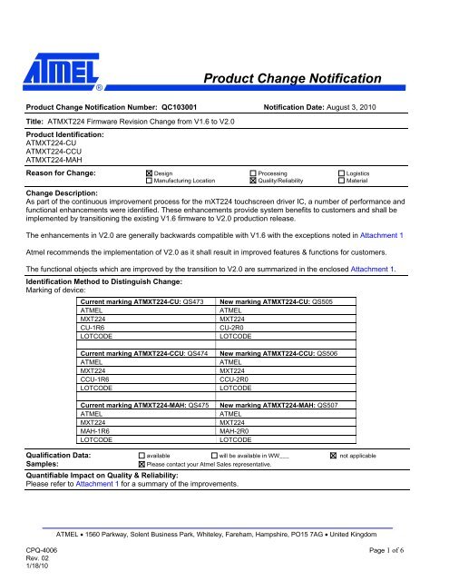 Product Change Notification - Ineltek