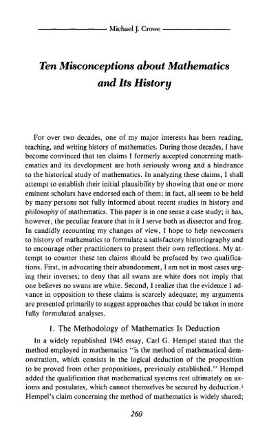 Ten Misconceptions about Mathematics and Its History