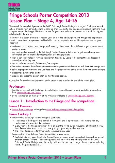 Sample lesson plan, level 4 (age 14-16) - Edinburgh Festival Fringe