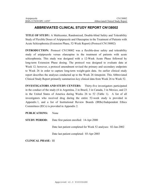 abbreviated clinical study report cn138002 - Clinical Trials