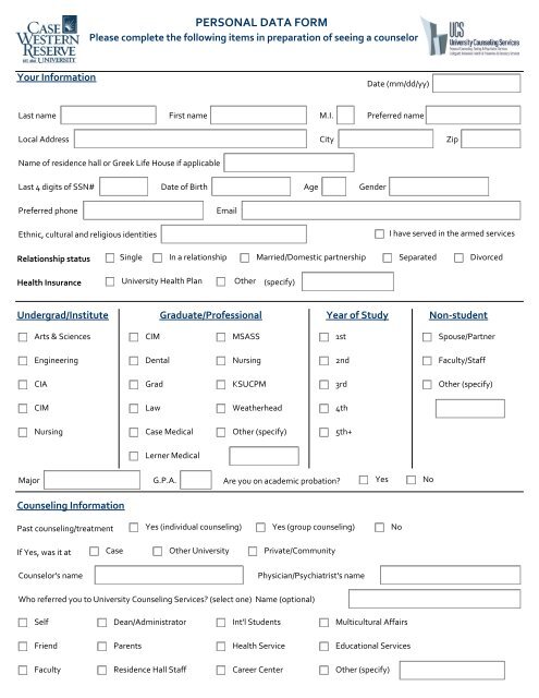 PERSONAL DATA FORM - Student Affairs