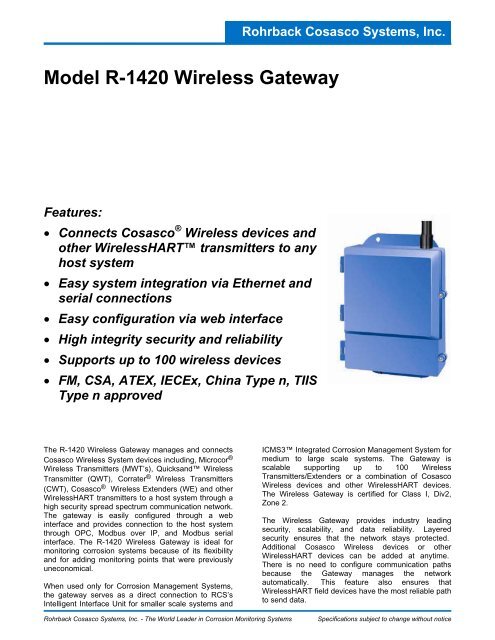 Rohrback Cosasco Systems, Inc. Model R-1420 Wireless Gateway ...