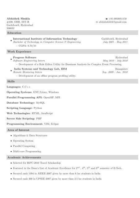 Resume - International Institute of Information Technology, Hyderabad