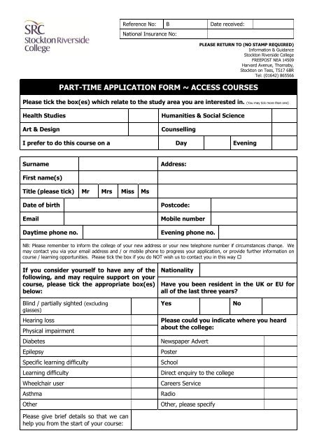 Access Aplication Form - Stockton Riverside College