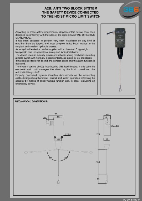 A2B: ANTI TWO BLOCK SYSTEM THE SAFETY DEVICE ... - 3b6.it