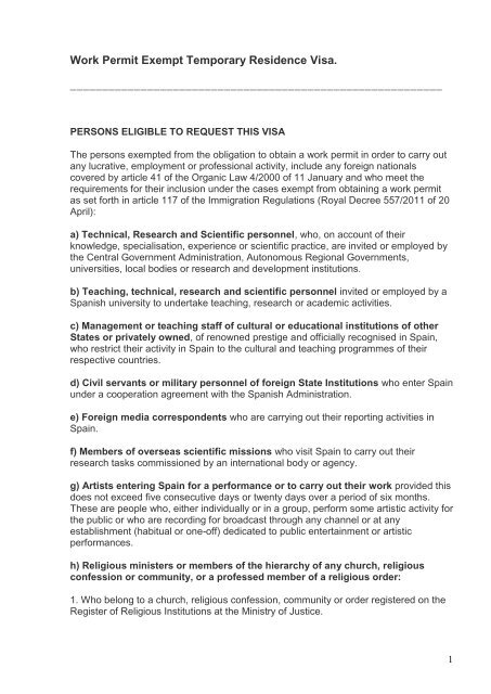 Work permit exempt temporary residence visa - VFS Global