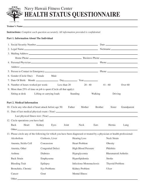 HEALTH STATUS QUESTIONNAIRE - The INCLEN Trust
