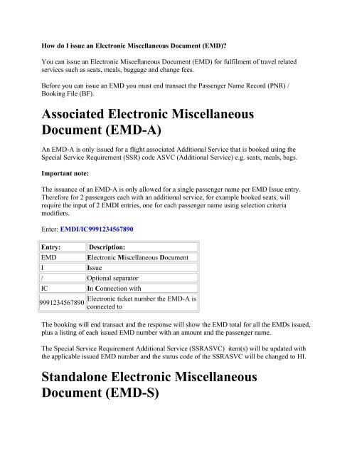 Associated Electronic Miscellaneous Document (EMD-A ...