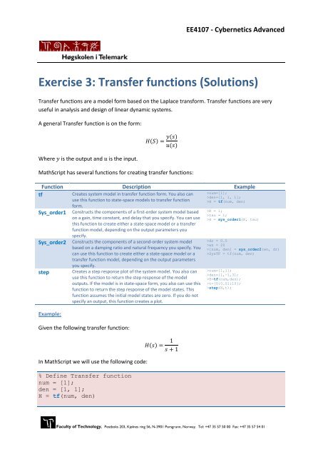 Exercise 3: Transfer functions (Solutions)