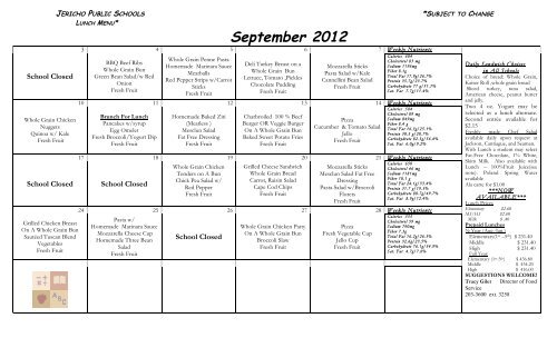 September 2012 Lunch Menu - Jericho School District
