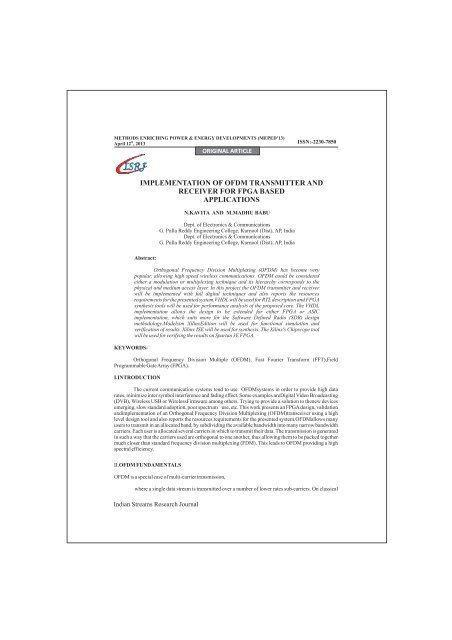 Implementation Of Ofdm Transmitter And Receiver For Fpga Based