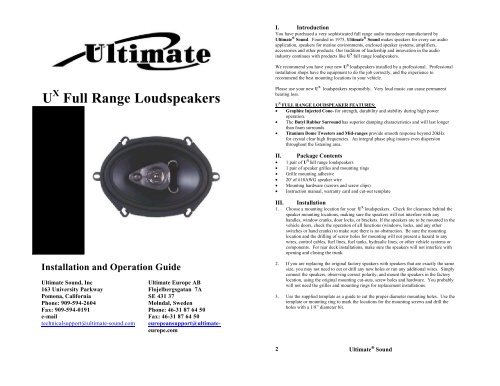 U Full Range Loudspeakers - Ultimate Sound