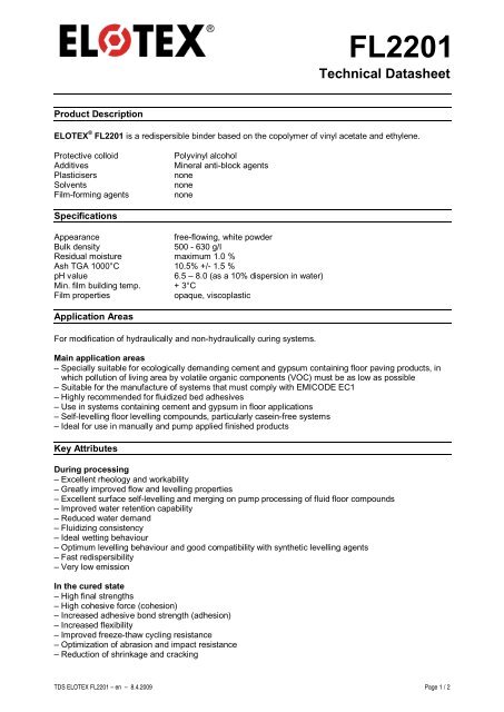 FL2201 Technical Datasheet - Elotex AG