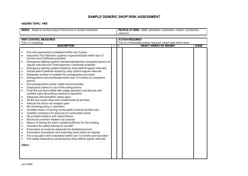charity shop risk assessment form (hs030) - Supporting Voluntary ...