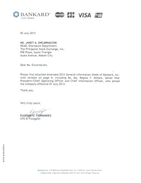 GIS Form 2001 - RCBC Bankard
