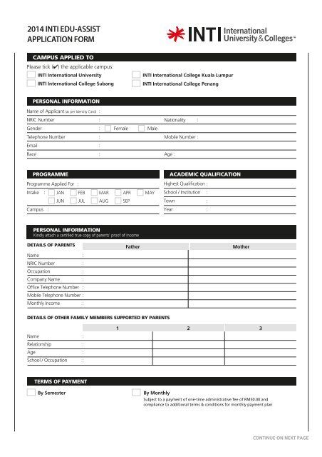 2013 inti edu-assist application form - INTI International University