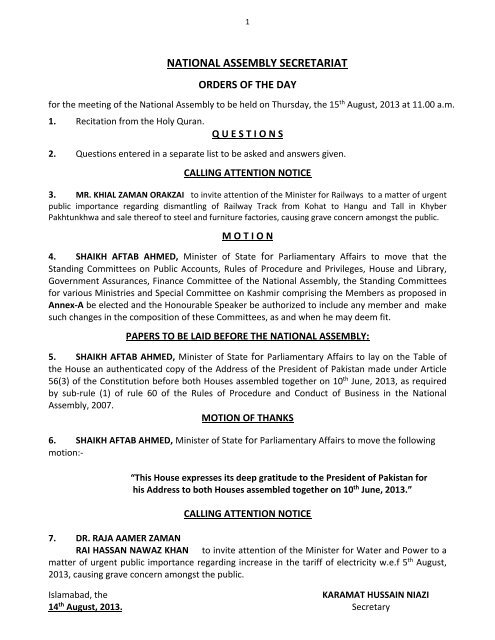 national assembly secretariat - National Assembly of Pakistan