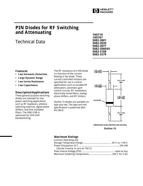 PIN Diodes for RF Switching and Attenuating Technical Data