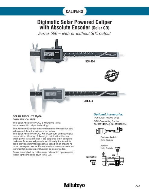 Digimatic Solar Powered Caliper w/Absolute Encoder - Series 500