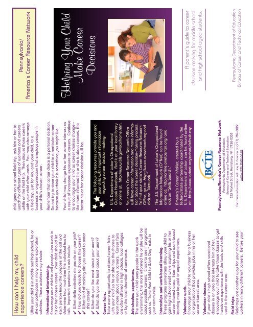Brochure, Help Child Make Career Decision 2.pub - Pennsylvania ...