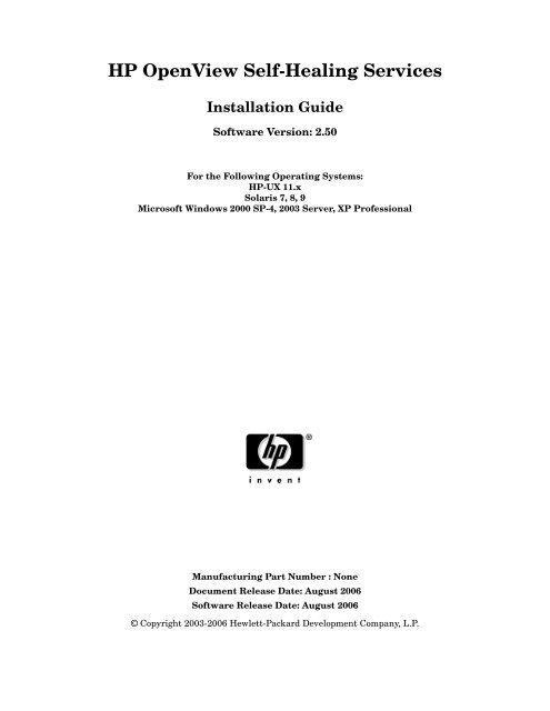 HP OpenView Self-Healing Services Installation Guide