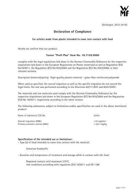 Declaration of Compliance - WMF