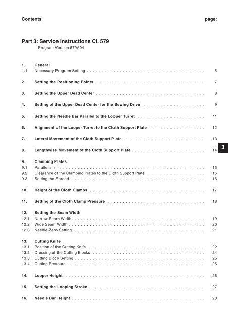 Part 3: Service Instructions Cl. 579 - Durkopp Adler AG