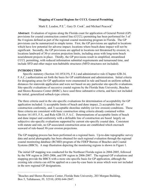 Mapping of Coastal Regions for CCCL General Permitting - fsbpa