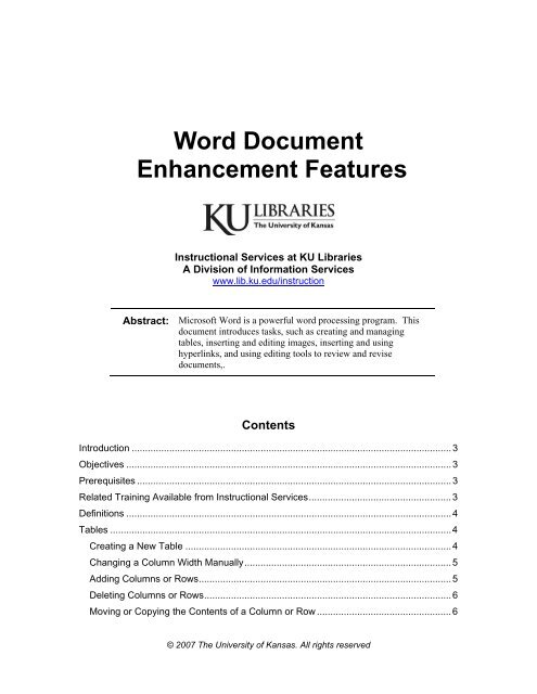 Word: Document Enhancement Features - KU - University of Kansas