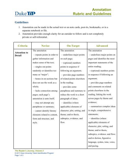 Annotation Rubric and Guidelines - Duke TIP - Duke University