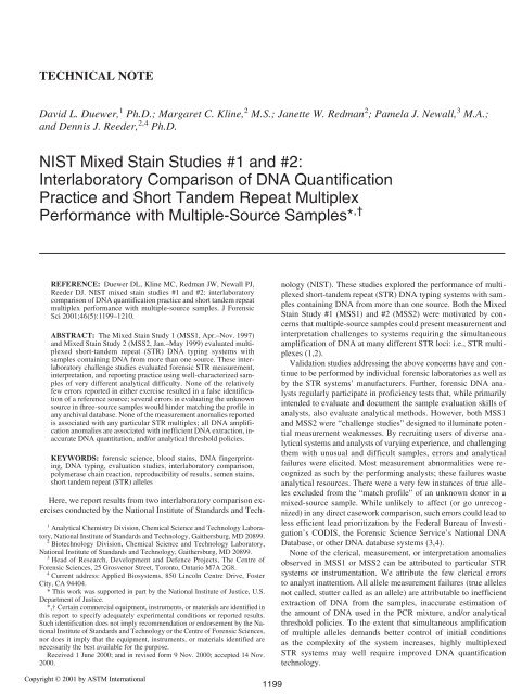 NIST mixed stain studies #1 and #2 - Projects at NFSTC.org