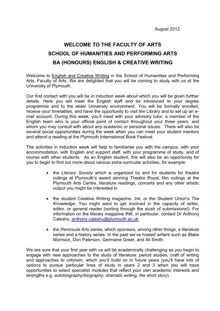 english & creative writing - Plymouth