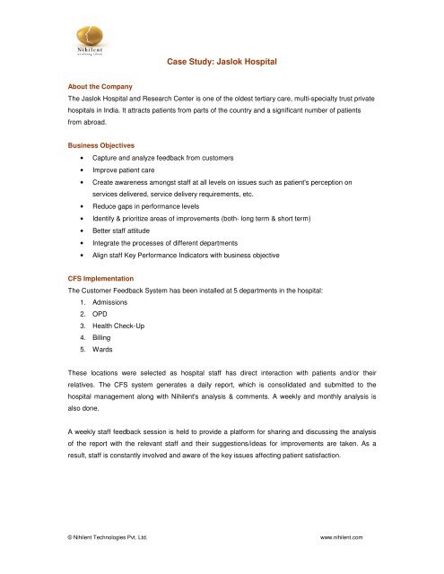 Case Study: Jaslok Hospital - Nihilent