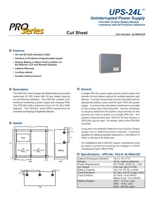 UPS-24L Cut Sheet.pdf - Safe Fire Detection Inc.