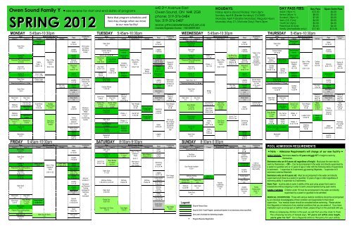 Spring Program Schedule - Owen Sound And Area Family YMCA