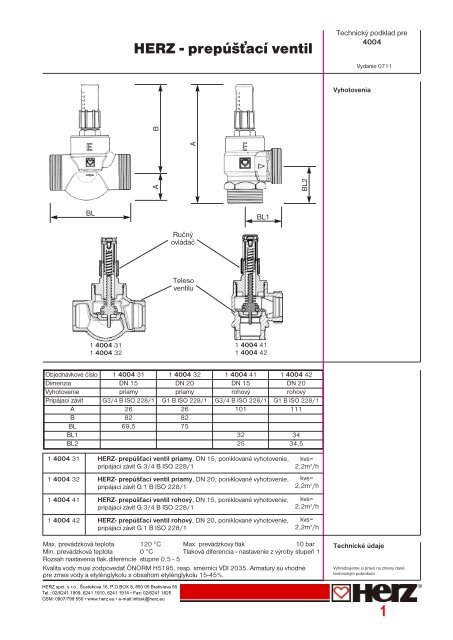 HERZ - prepúšťací ventil