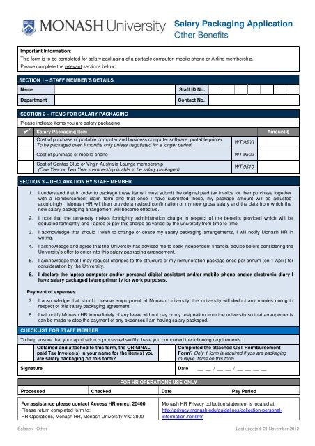 Salary Packaging Application Other Benefits - Adm.monash.edu ...