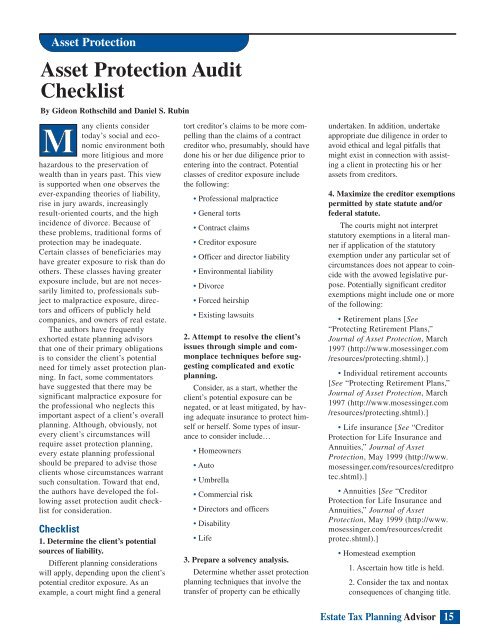 Asset Protection Audit Checklist - Moses & Singer, LLP