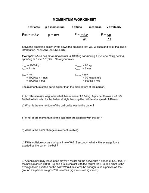 Momentum Worksheet