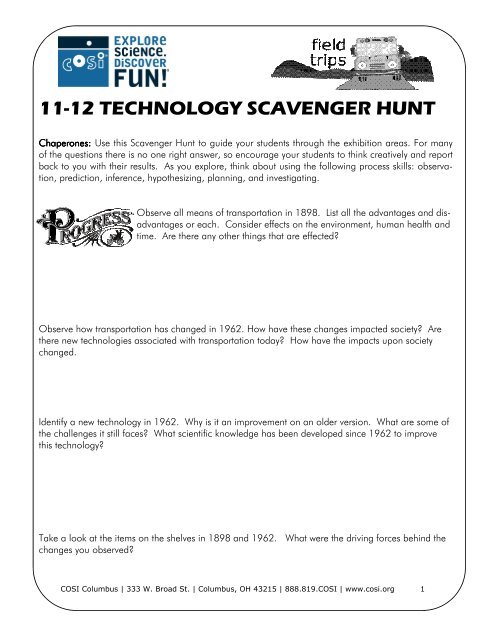 11-12 TECHNOLOGY SCAVENGER HUNT - COSI