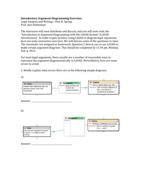 Introductory Argument Diagramming Exercises Legal Analysis and ...