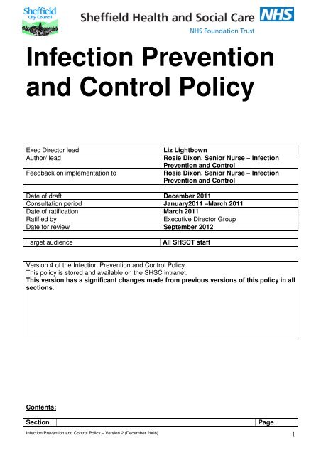 Infection Prevention and Control Policy - Sheffield Health and Social ...