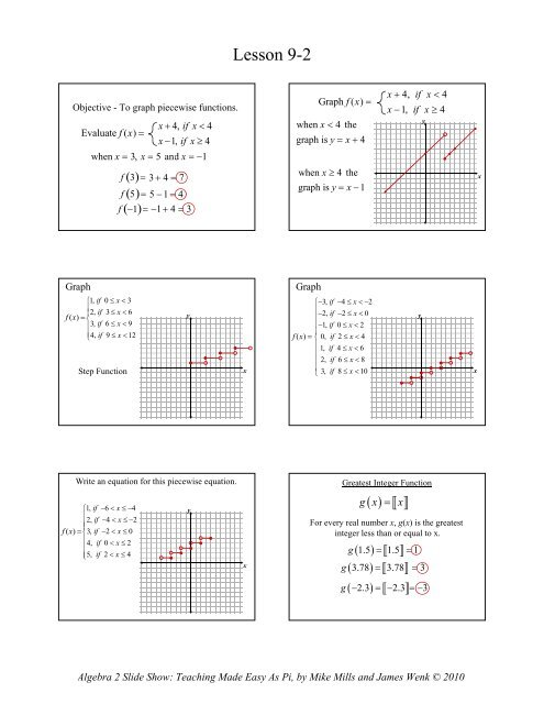 9-2 Piecewise Functions - Math Slide Show