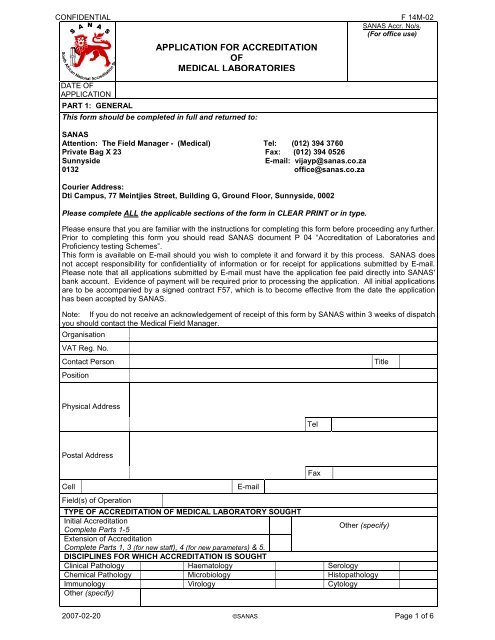 application for accreditation of medical laboratories - Sanas