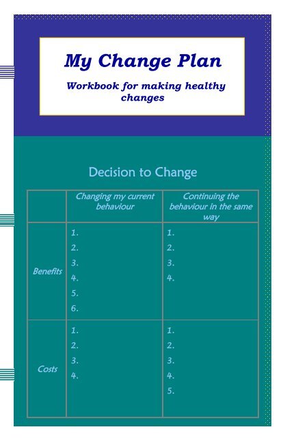 My Change Plan Booklet - CAMH - Nicotine Dependence Clinic