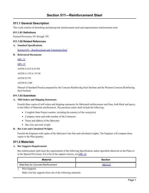 Section 511 Reinforcement Steel