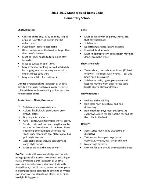 Elementary Dress Code - Fellowship Christian School