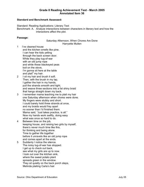 Grade 8 Reading Achievement Test - March 2005 Annotated Item 36